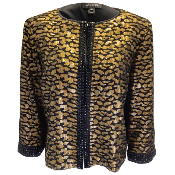 St. John | Jackets & Coats | St John Black Gold Sequin Embellished ...